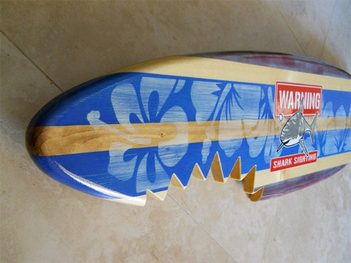 Blue Horizontal Shark Bite Surfboard Wood Wall Art & Decor | Customiza ...